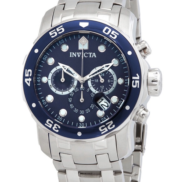 Invicta | Accessories | Invicta Silver And Blue Chronograph Watch Mens ...